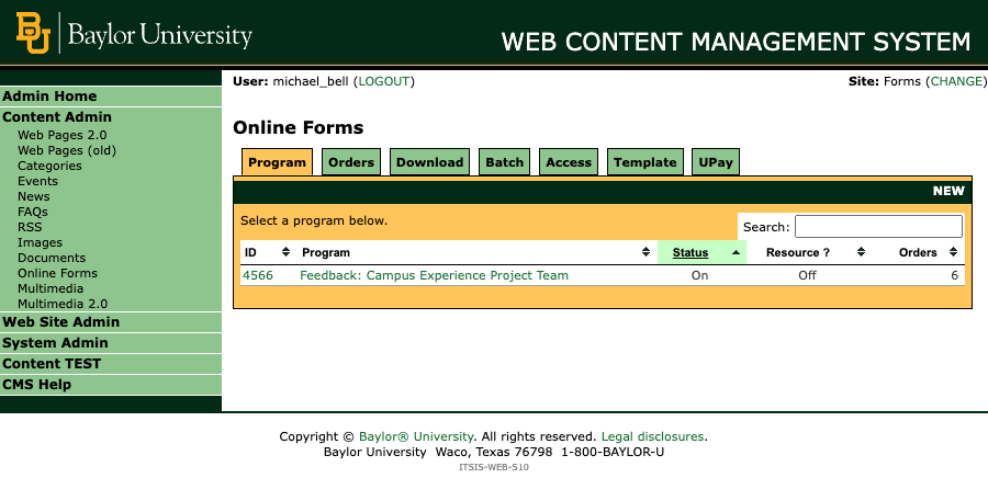 BUCMS Forms (Legacy) | Drupal Content Management System (CMS) | Baylor University